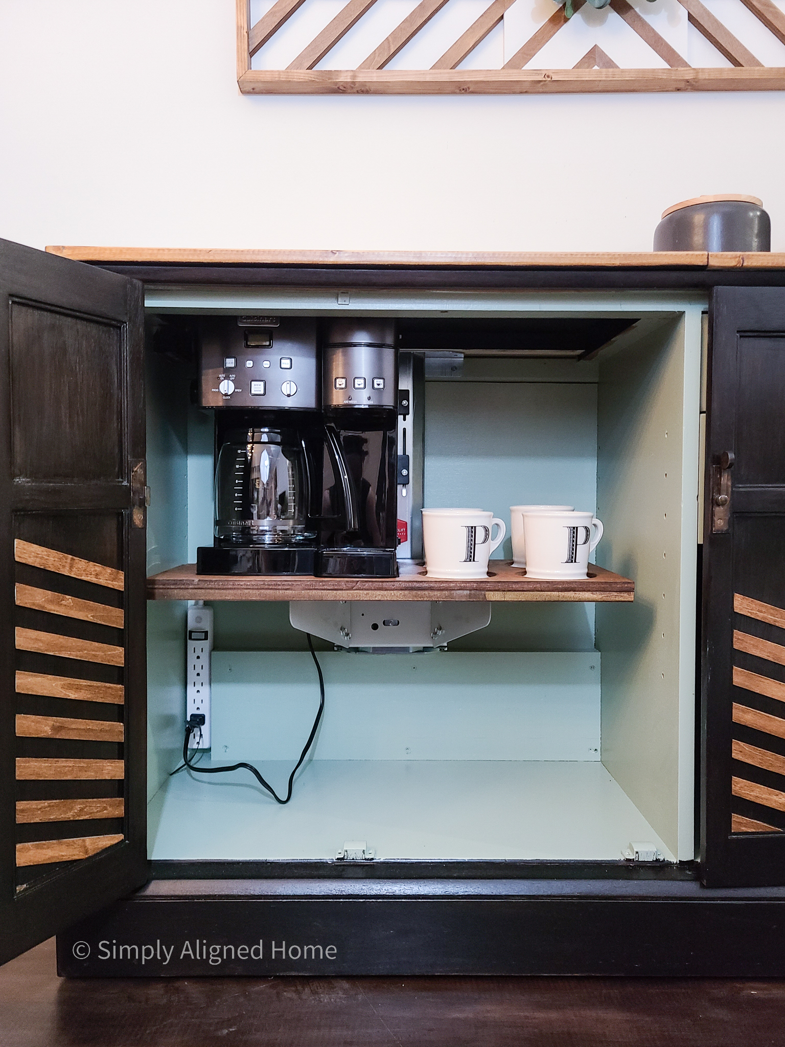 CUSTOM COFFEE BAR MADE WITH A SEWING MACHINE LIFT - Simply Aligned Home