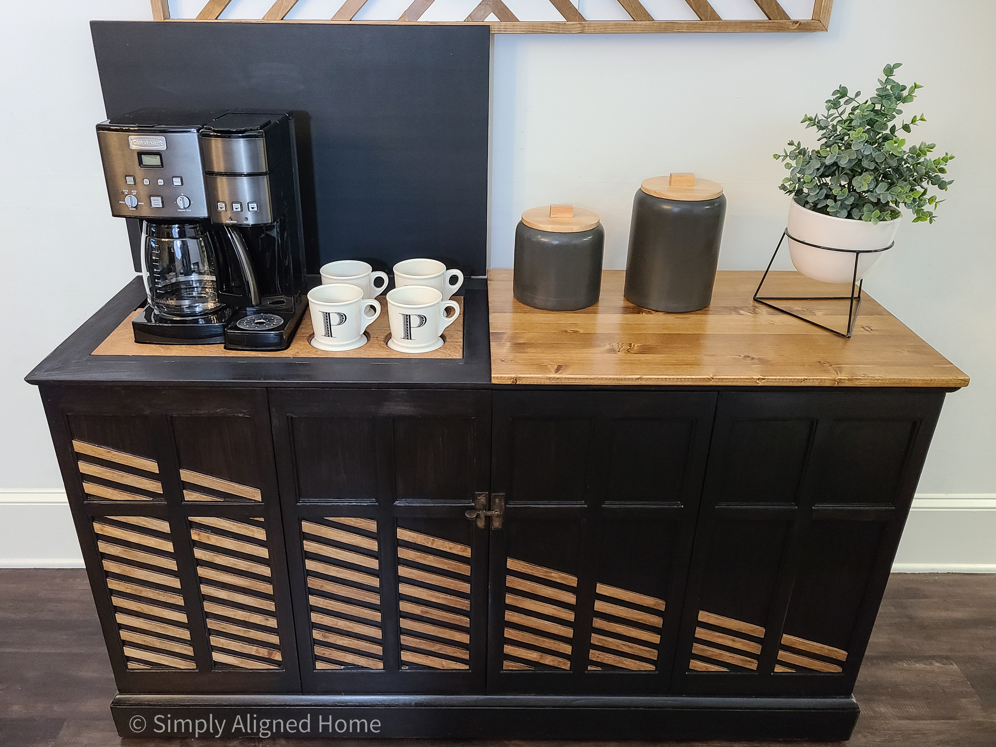 CUSTOM COFFEE BAR MADE WITH A SEWING MACHINE LIFT - Simply Aligned Home