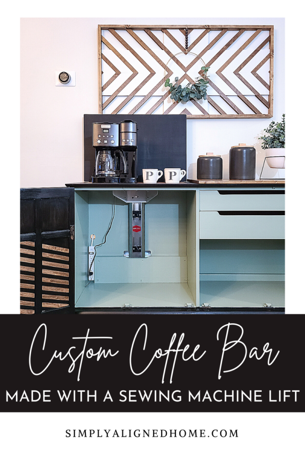 CUSTOM COFFEE BAR MADE WITH A SEWING MACHINE LIFT - Simply Aligned Home