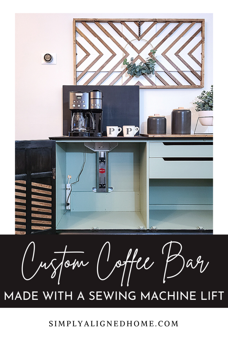 CUSTOM COFFEE BAR MADE WITH A SEWING MACHINE LIFT - Simply Aligned Home