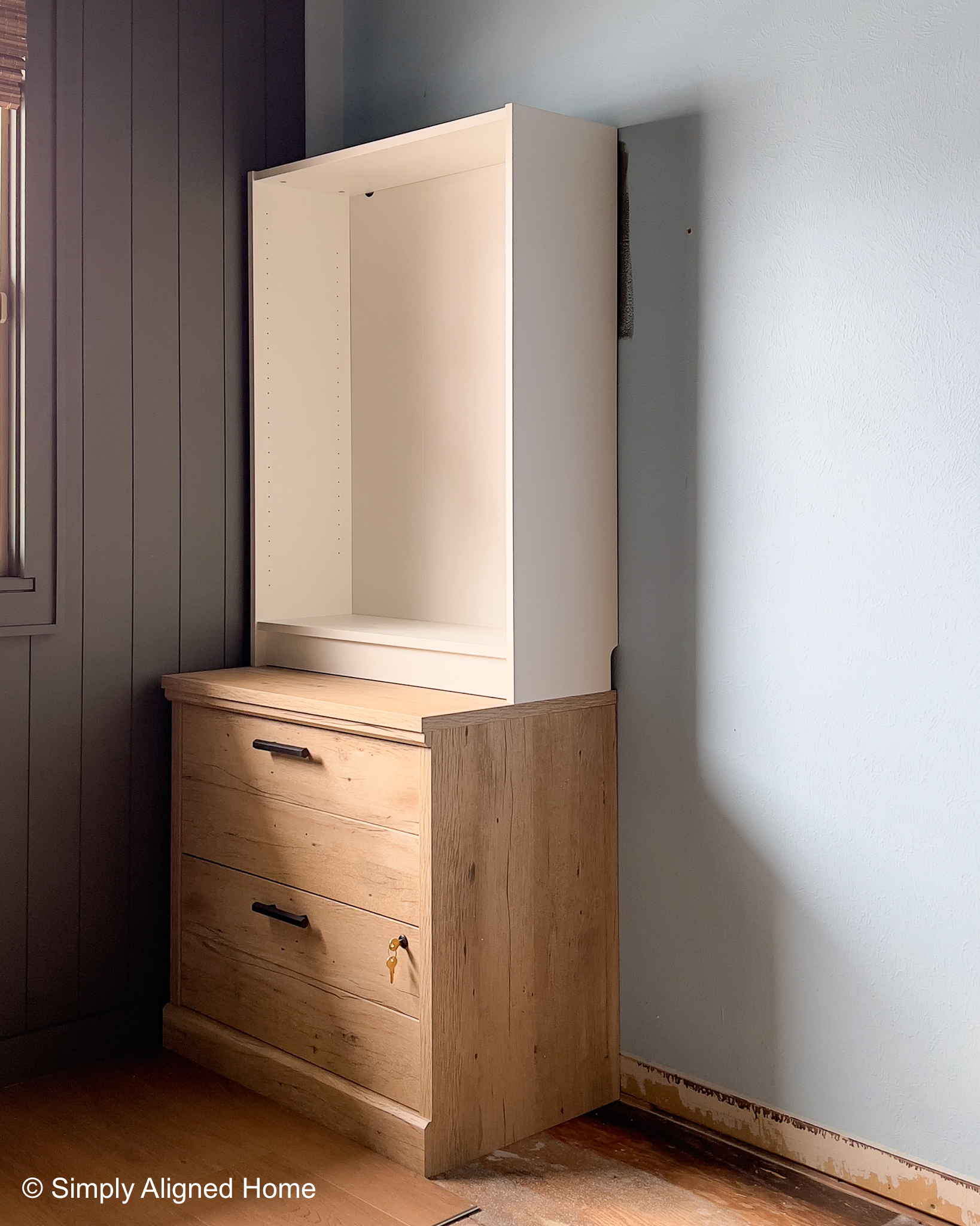 DIY Office Built In Desk with Shelving - Simply Aligned Home