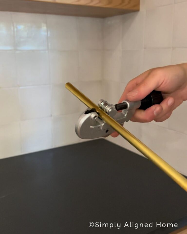 Wet Bar Thin Floating Shelves with Brass Shelf Rail - Simply Aligned Home
