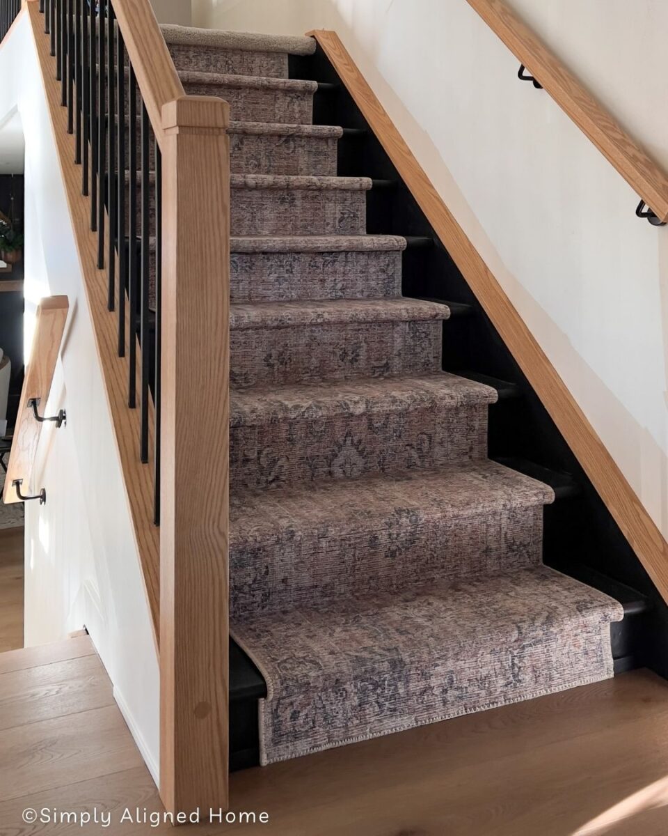 Easy DIY Staircase Makeover With Runner - Simply Aligned Home