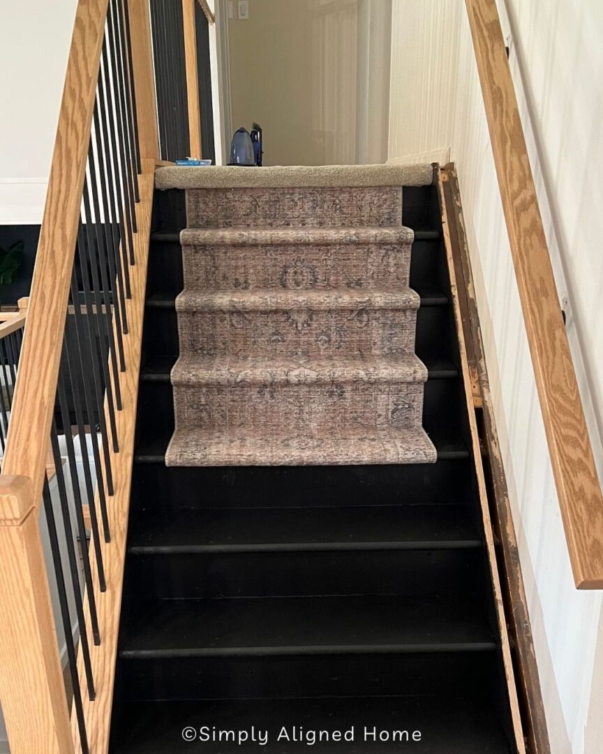 Easy DIY Staircase Makeover With Runner - Simply Aligned Home